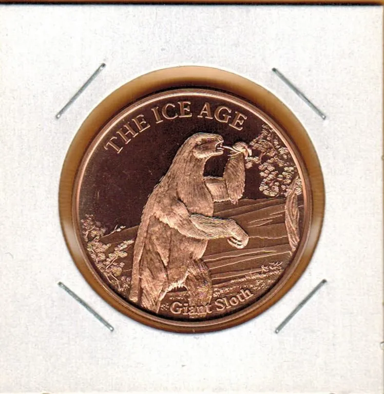 1 OUNCE COPPER - .999 FINE - THE ICE AGE - GIANT SLOTH - Aucteeno
